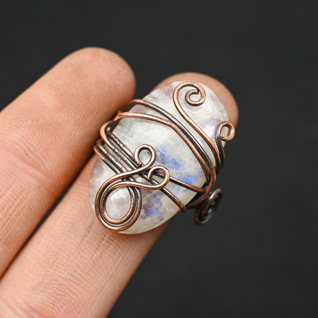 Moonstone Ring Copper Wire Wrapped Cocktail Ring Copper Ring Moonstone ...