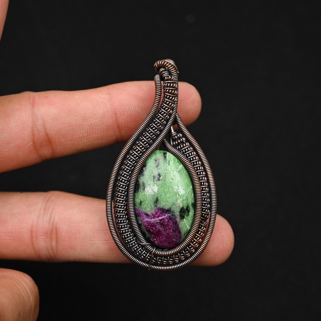 Ruby Zoisite Copper Pendant Copper Wire Wrapped Pendant Gemstone Pendant Copper Jewelry Handmade ...