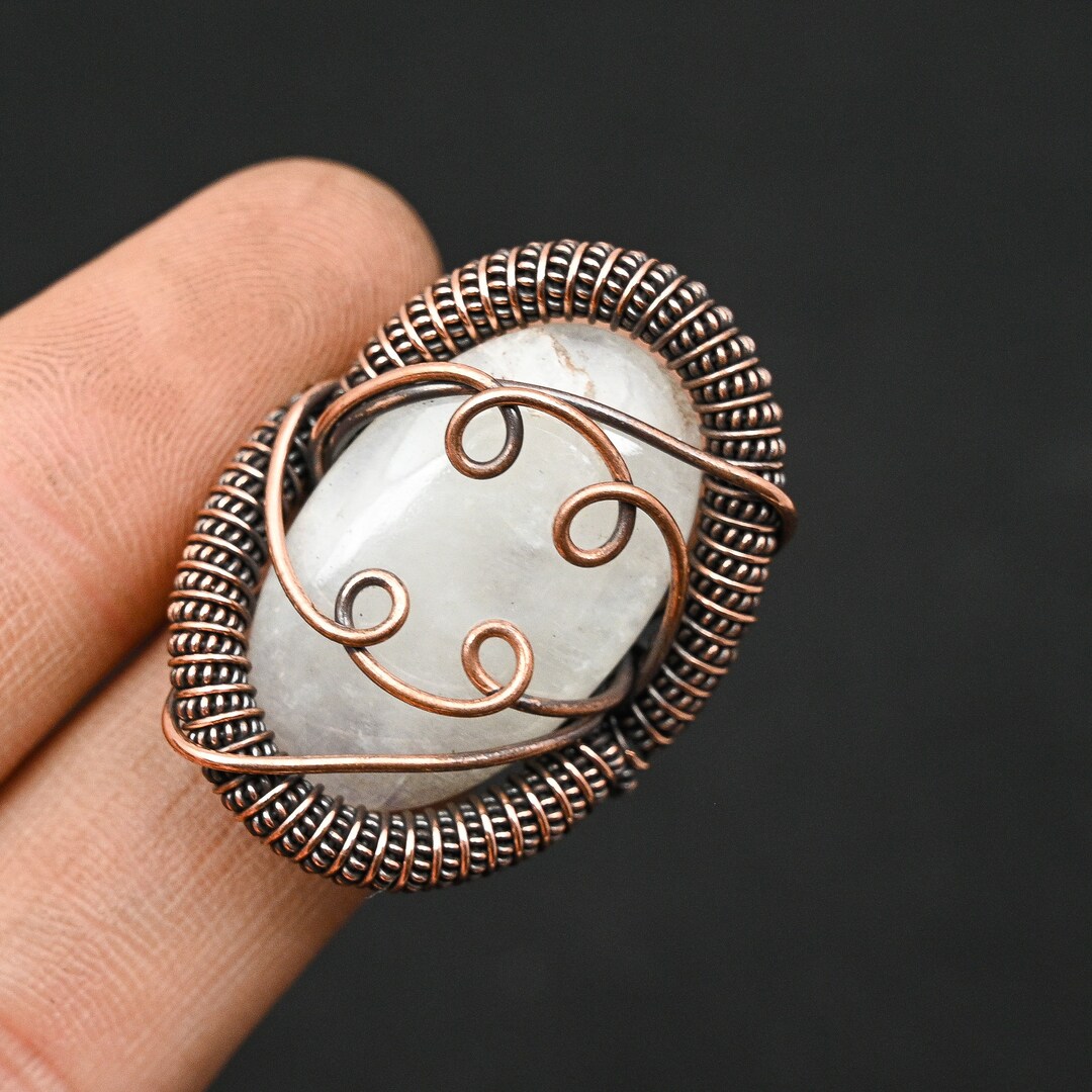 Moonstone Ring Copper Wire Wrapped Cocktail Ring Copper Ring Moonstone ...
