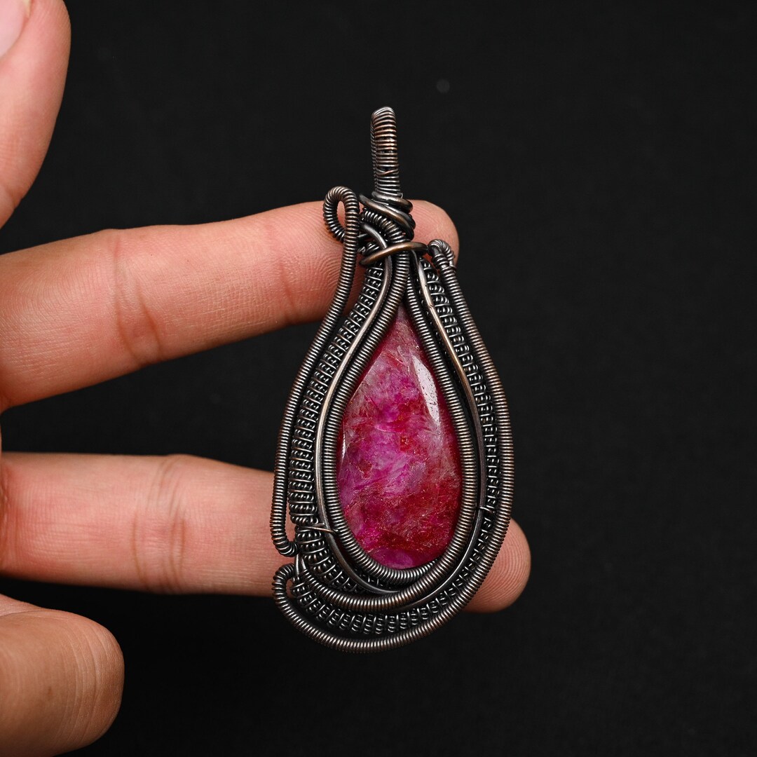 Ruby Copper Pendant Copper Wire Wrapped Pendant Gemstone Pendant Copper ...