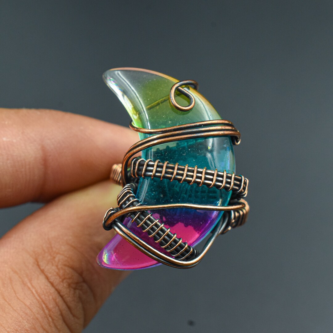 Rainbow Solar Quartz Ring Copper Wire Wrapped Cocktail Ring Copper Ring ...