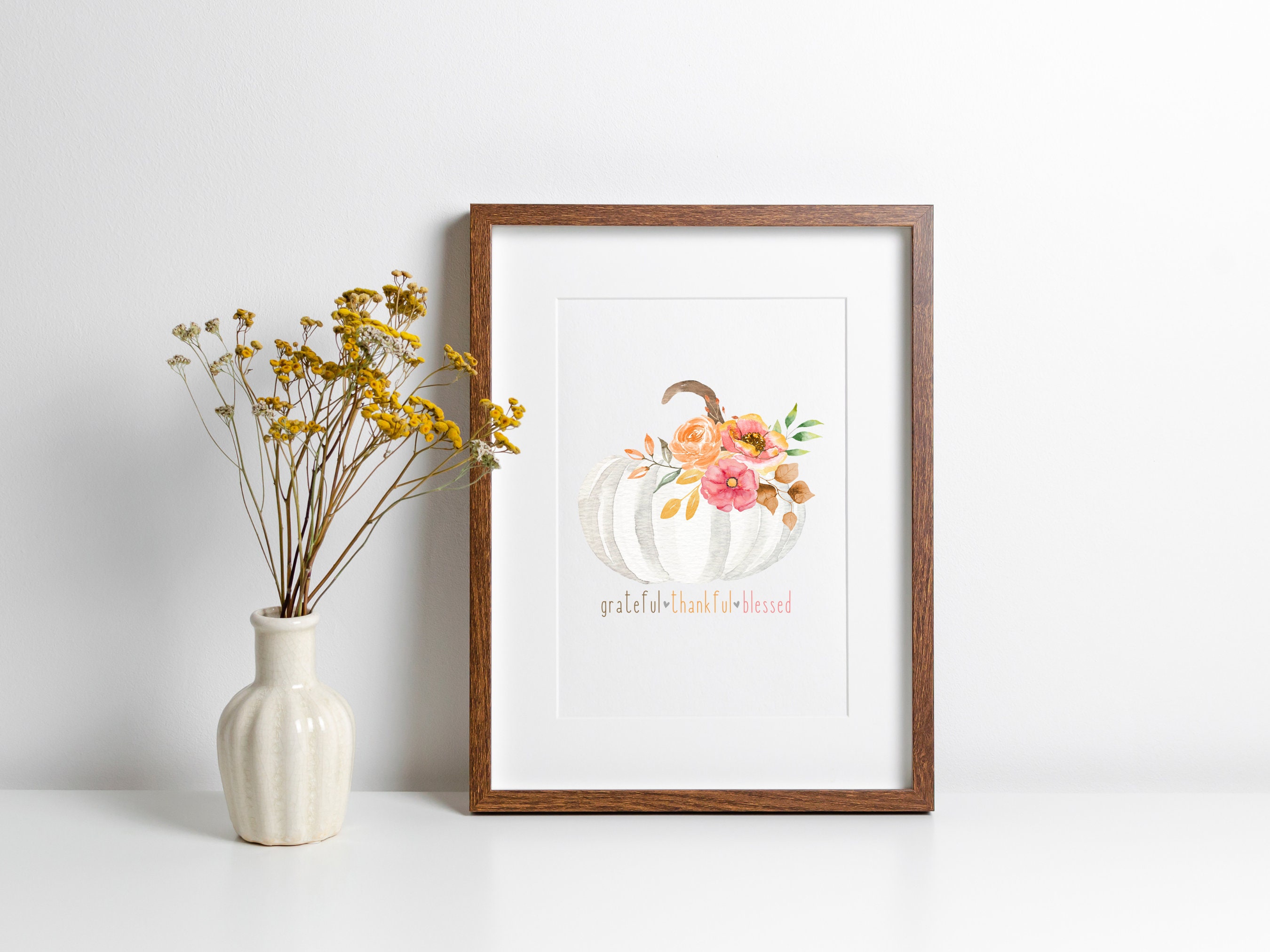 PRINTABLE Grateful Thankful Blessed Pumpkin Art Print Fall Wall Decor ...