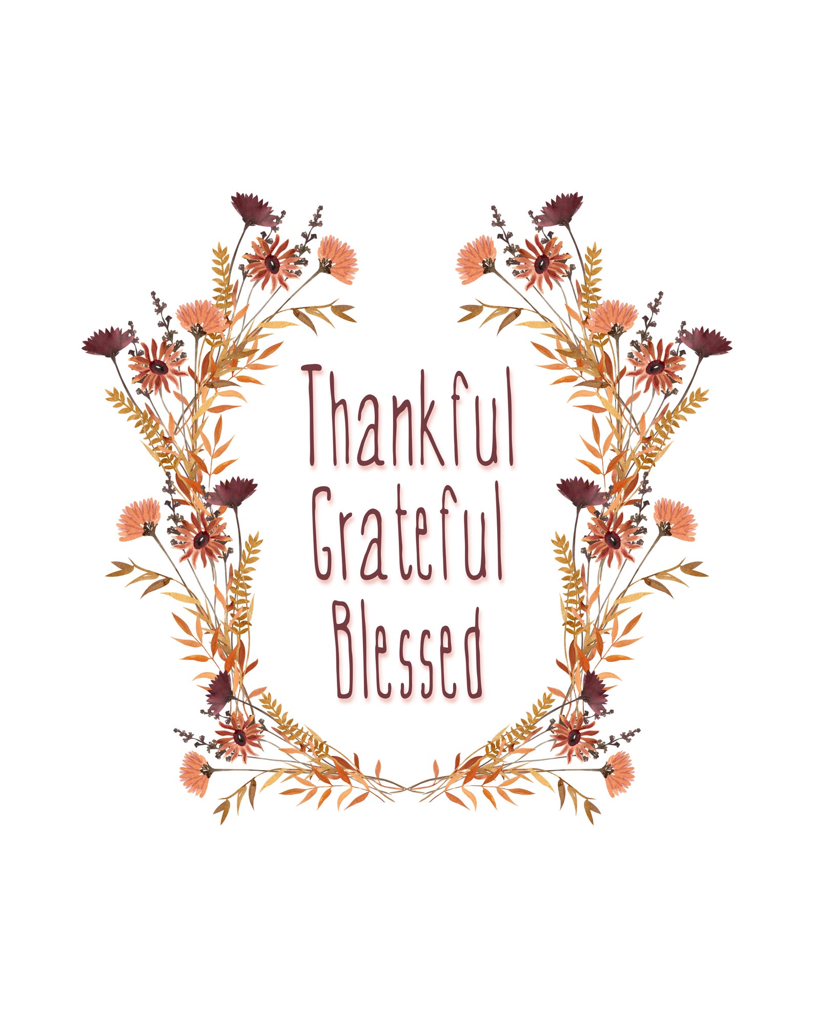 PRINTABLE Thankful Grateful Blessed Thanksgiving Sign Fall - Etsy