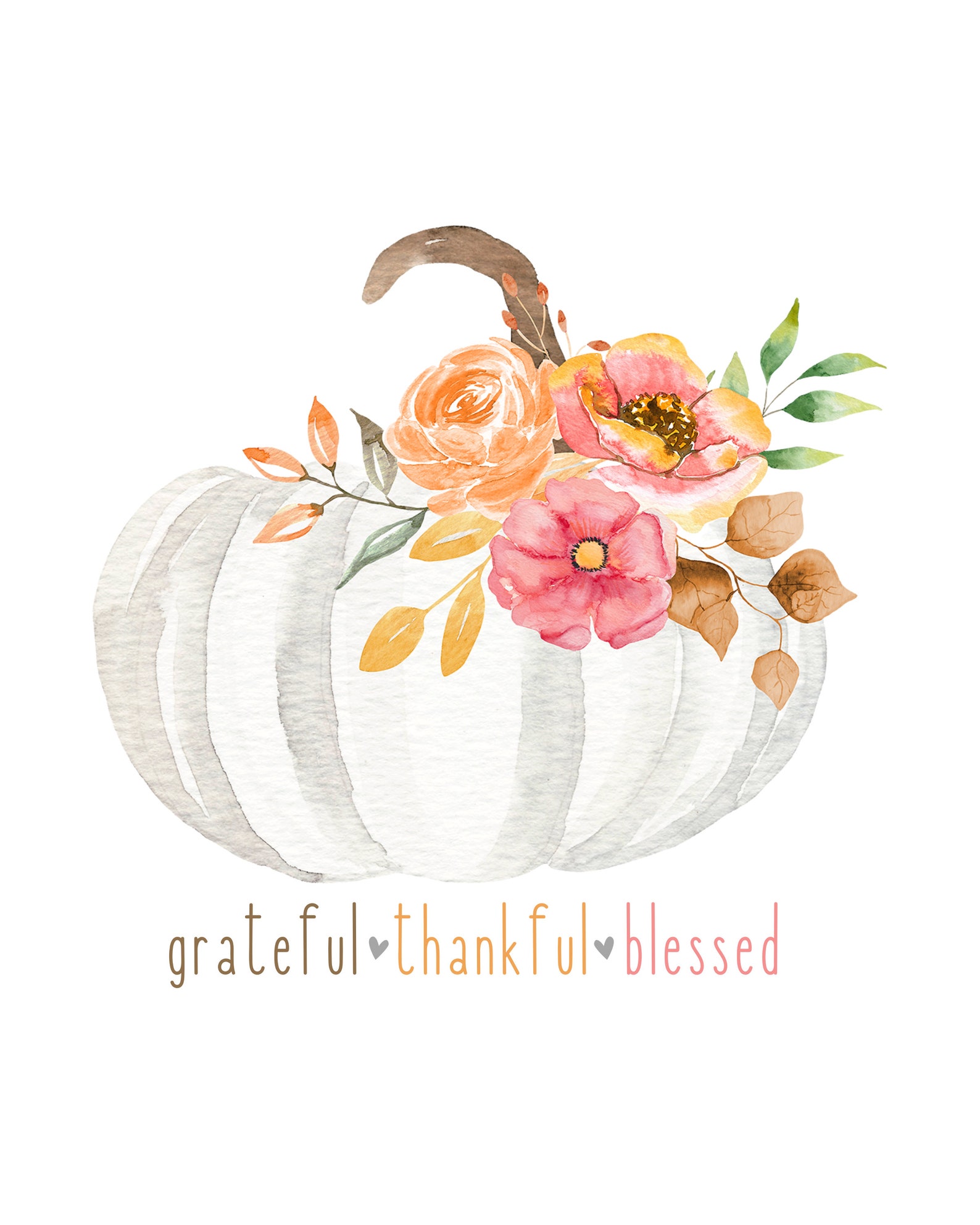 PRINTABLE Grateful Thankful Blessed Pumpkin Art Print Fall Wall Decor ...