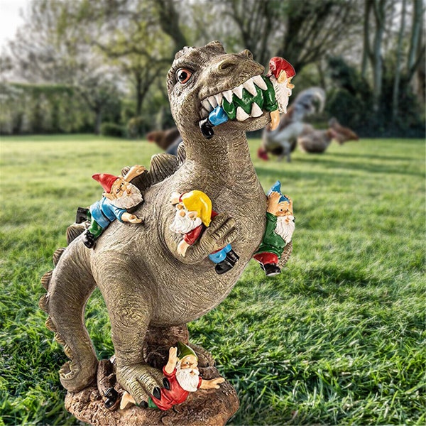 Dinosaur Eating Gnomes Statue - Etsy