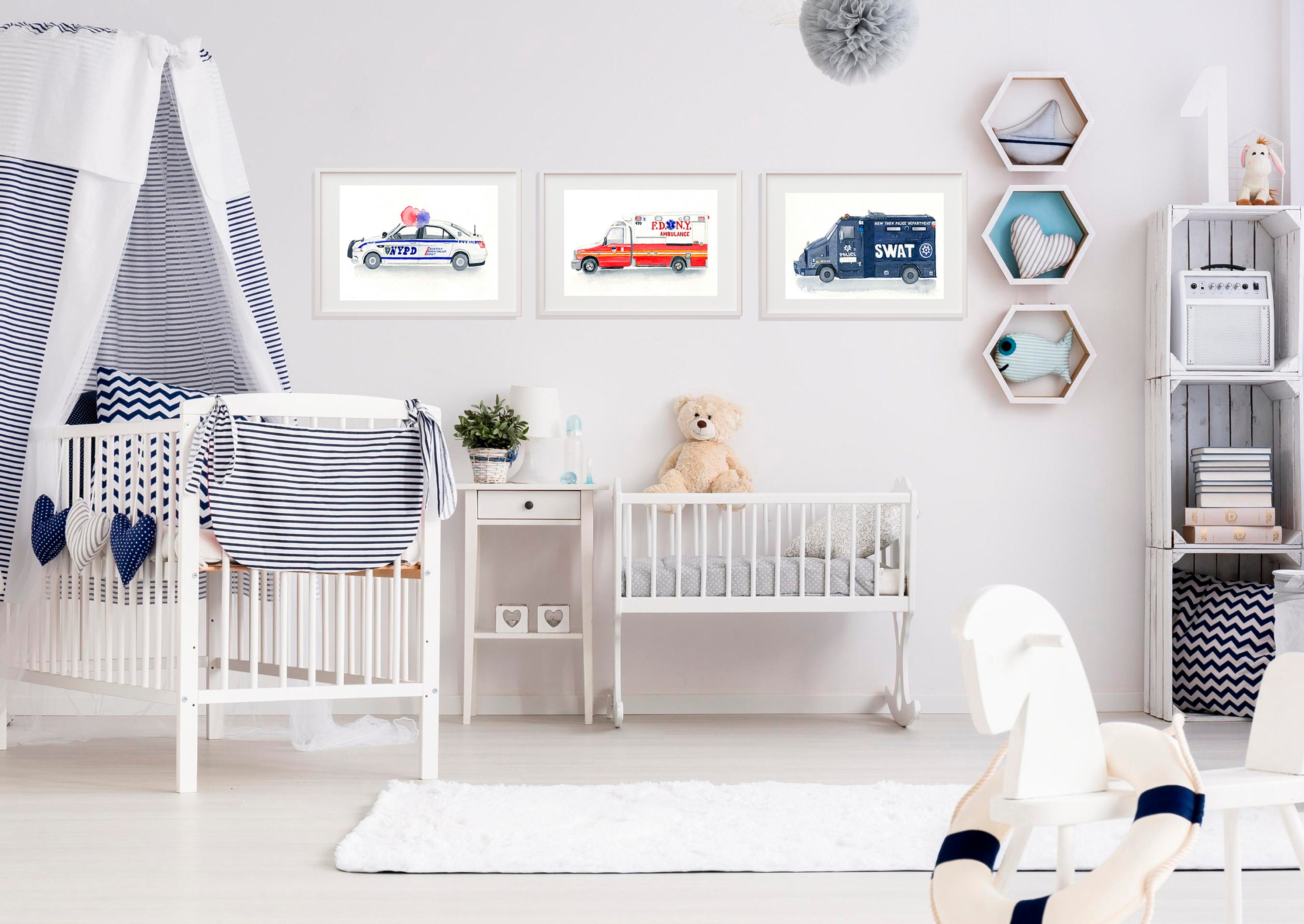 Kids Emergency Vehicle Decor, Vibrant Recue Vehicle Poster for Toddler ...