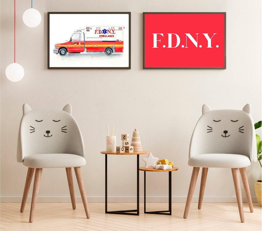 Vibrant NY Ambulance Art Set for Kids Room Emergency Vehicle Painting ...