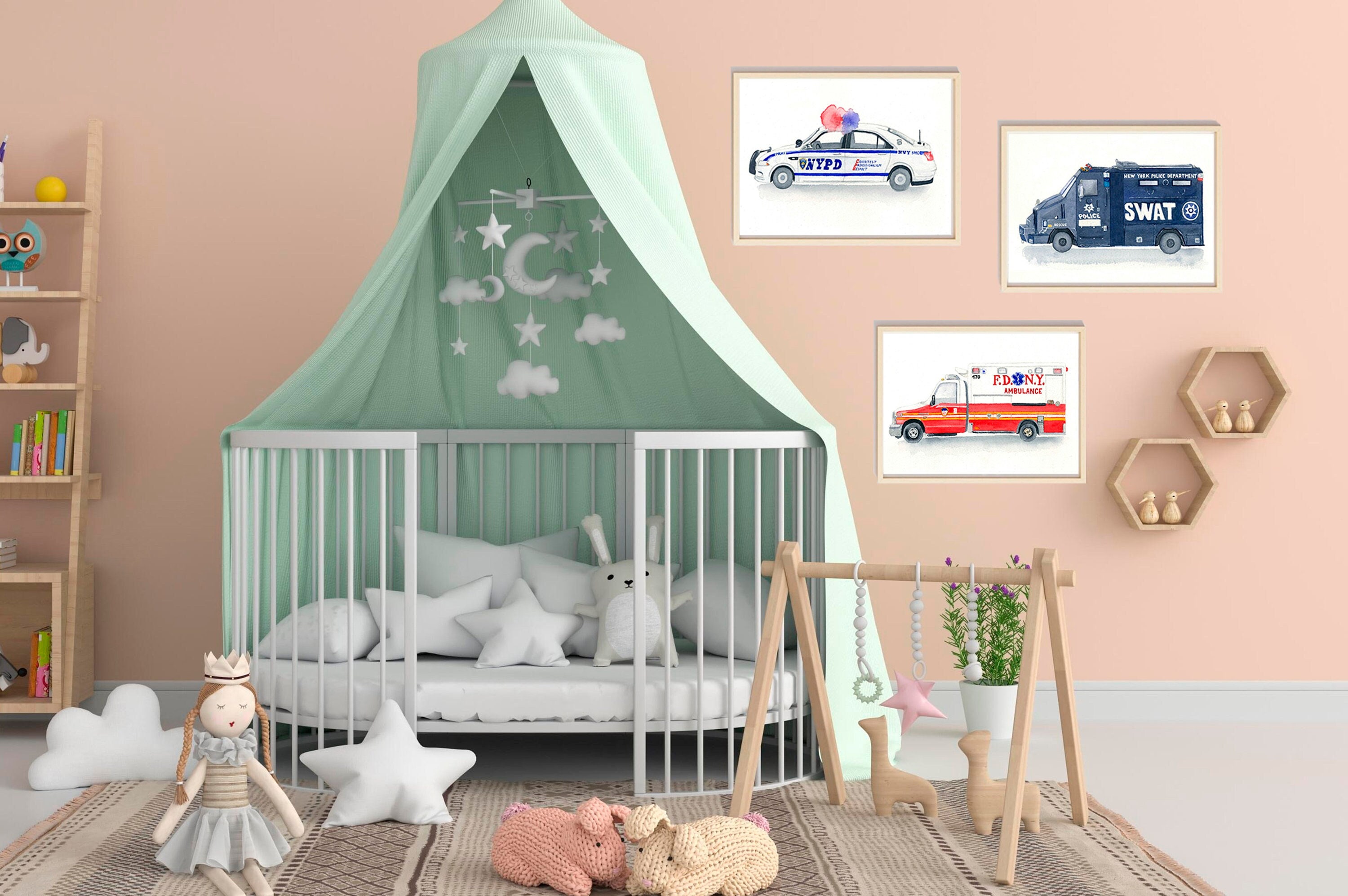 Kids Emergency Vehicle Decor, Vibrant Recue Vehicle Poster for Toddler ...