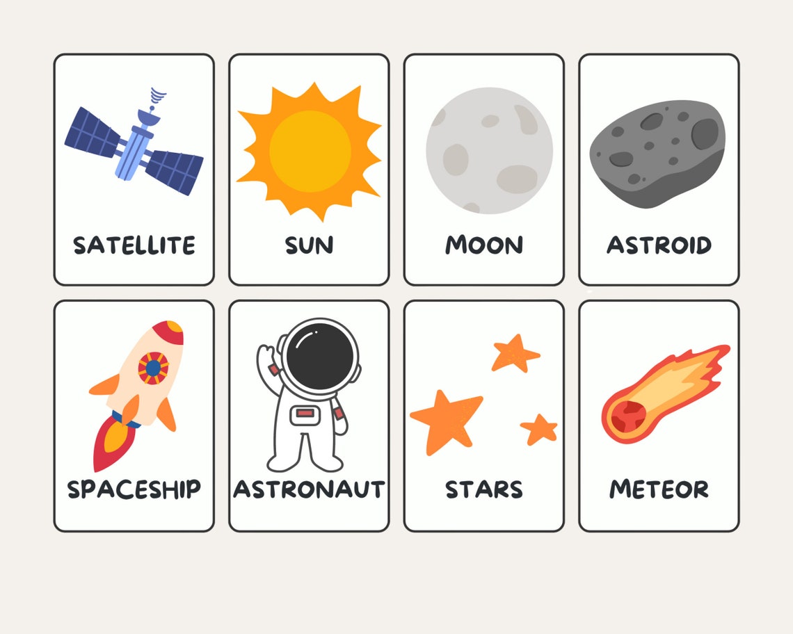 Printable Flashcards Learning About Space and the Universe for Toddler ...