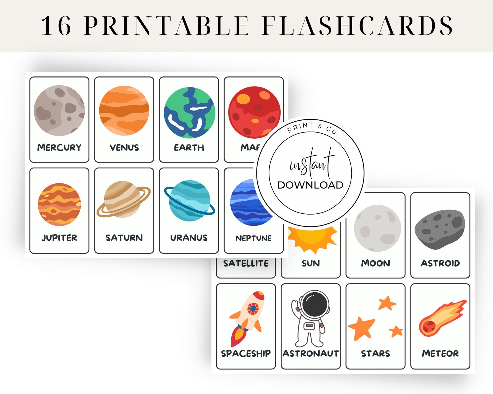 Printable Flashcards Learning About Space and the Universe for Toddler ...