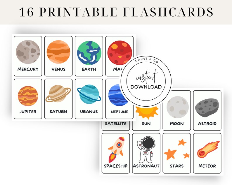 Printable Flashcards Learning About Space and the Universe for Toddler ...