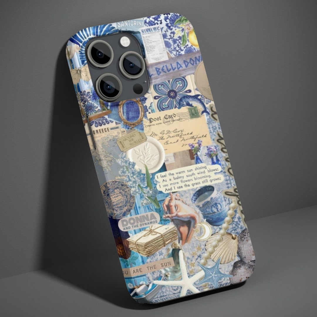 Ocean-inspired Poetic Blue Scrapbook Phone Case for iPhone 15 14 13 12 ...