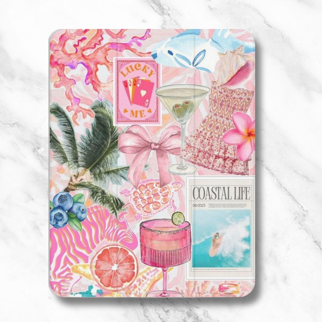 Cute Pink Aesthetic Scrapbook iPad Case W Pen Slot, iPad Flip Collage ...