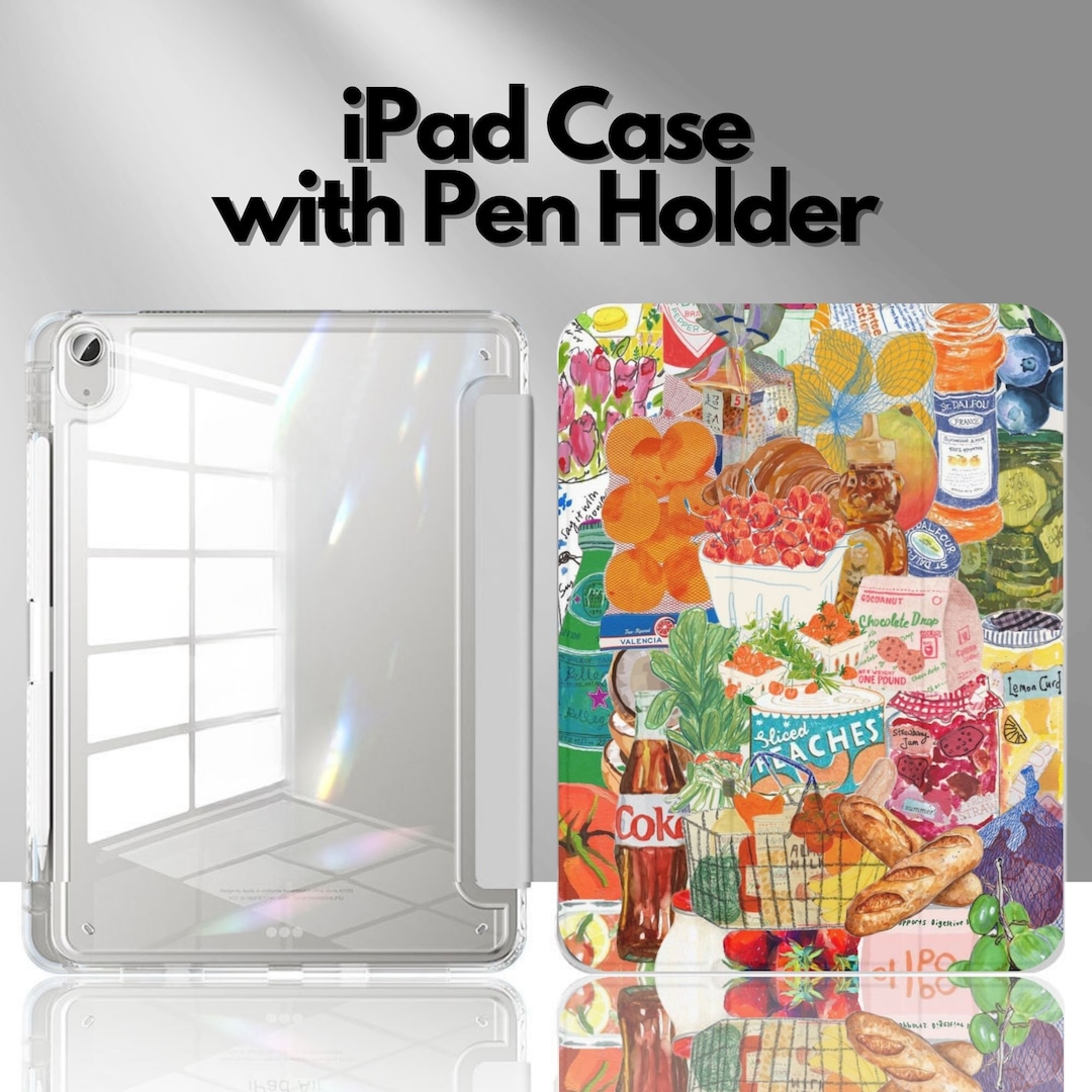 Cute Aesthetic Collage iPad Case With Pen Holder , Clear iPad Pro Cover ...