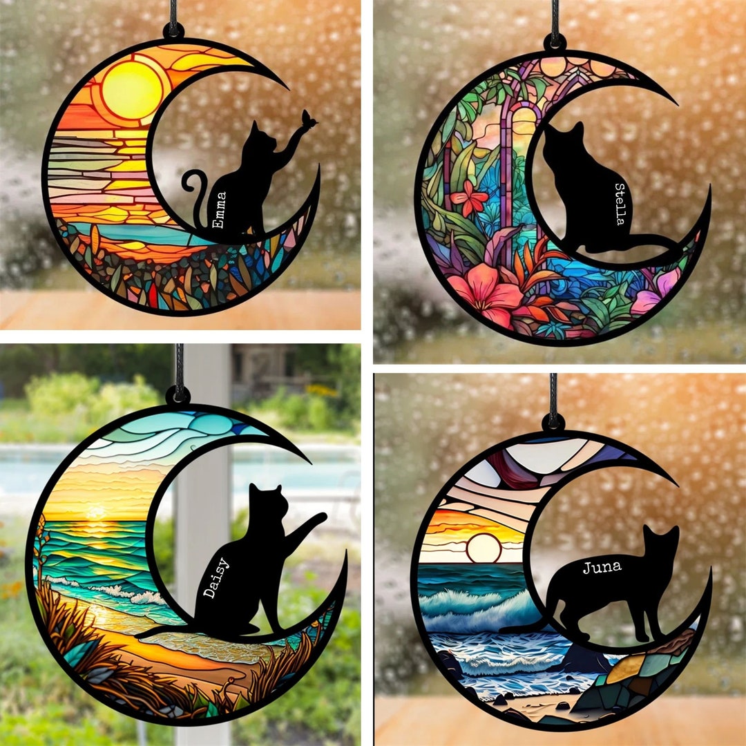 5 Cat Memorial Suncatcher, Loss of Pet Sympathy Gift, Custom Cat ...
