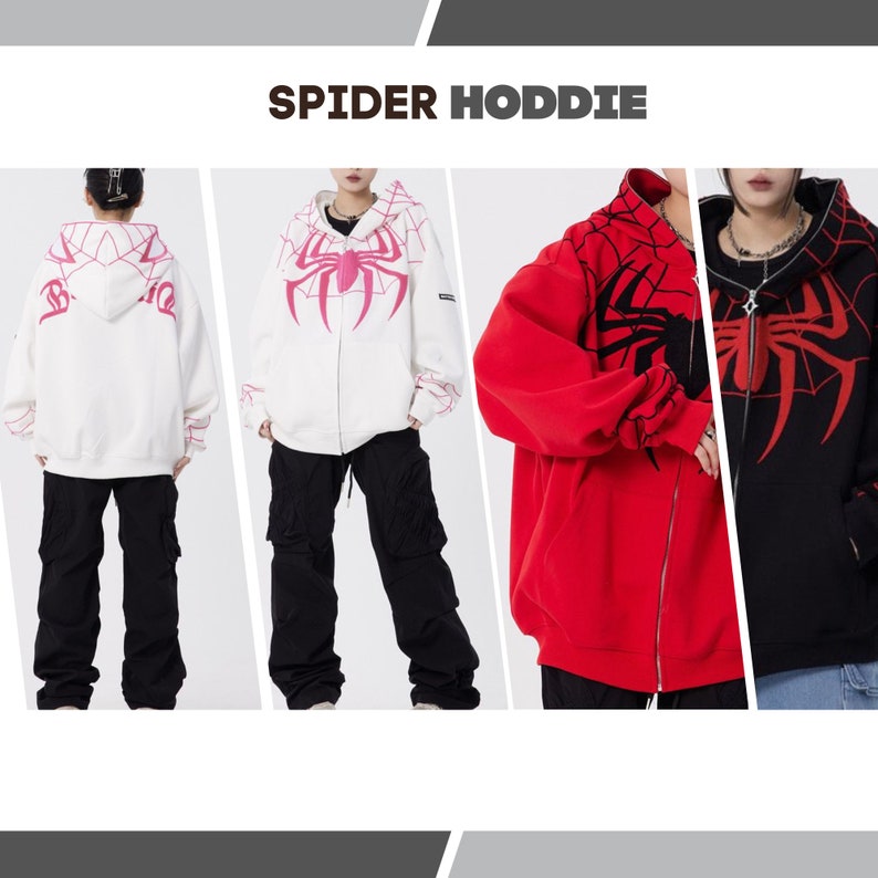 Y2K Spider Web Hoodie, Spider Eyes Full Zip Up Hoodie, Unisex Oversized ...