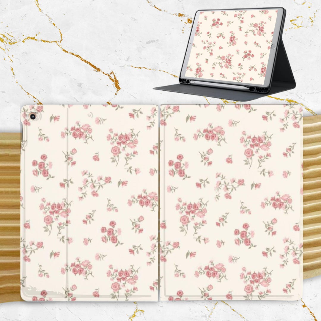 Cute Floral Aesthetic Collage iPad Book Case With Pen Slot, Case for ...