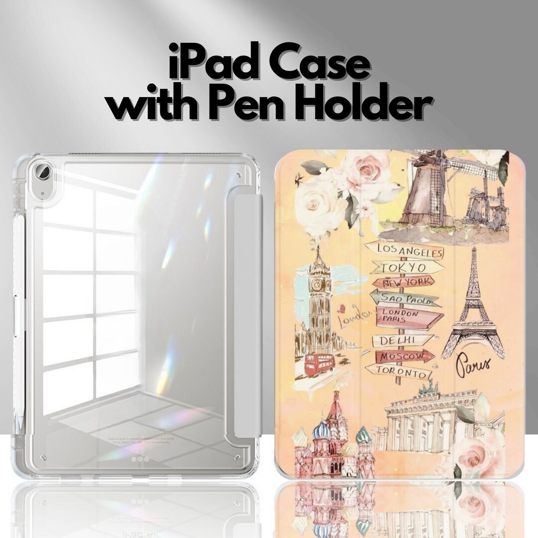 Travel Scrapbook Cute iPad Case With Pen Slot, Clear iPad Pro Cover ...