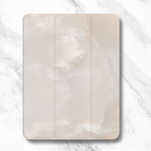 Cute White Marble iPad Case With Pen Slot, Stone Pattern iPad Pro Cover ...