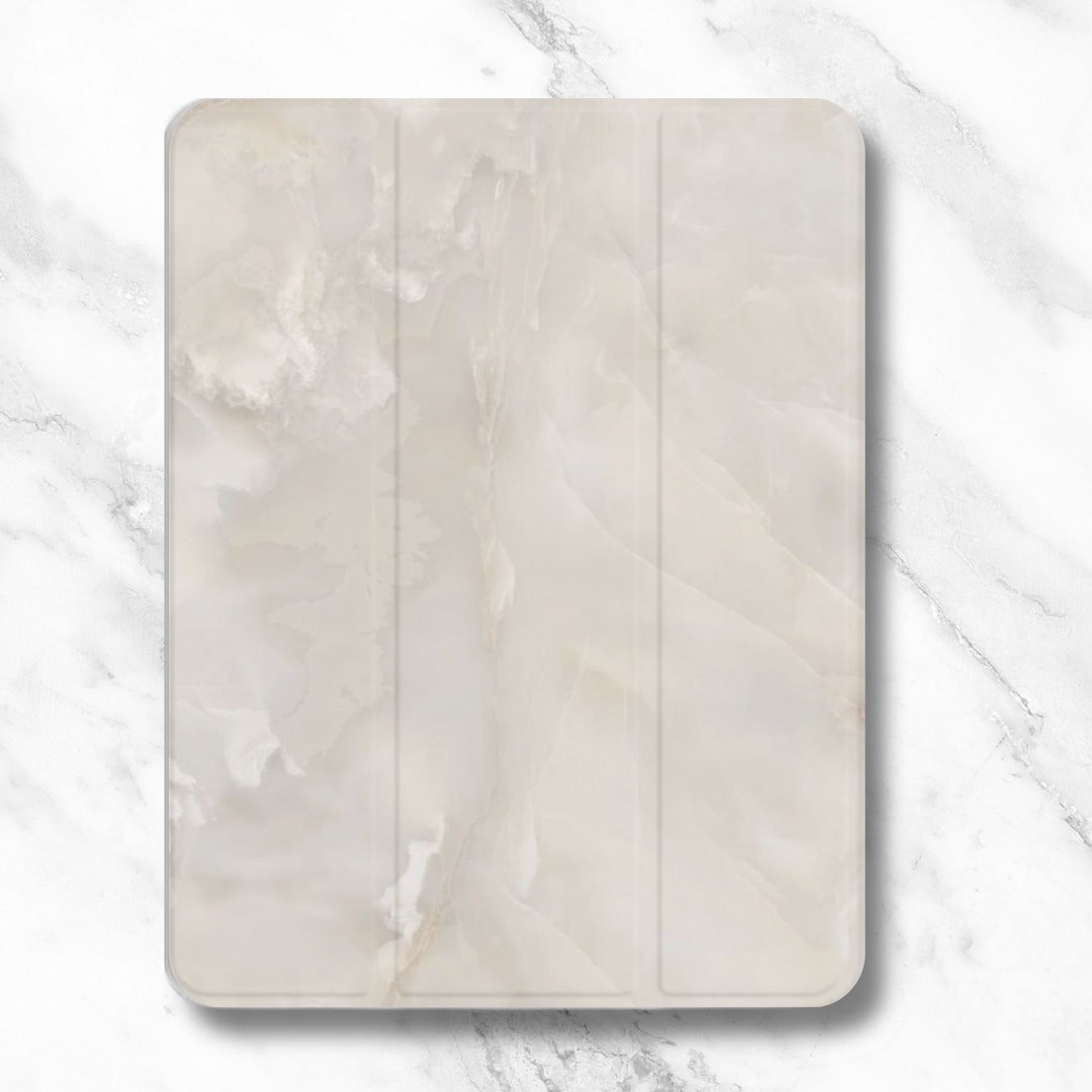 Cute White Marble iPad Case With Pen Slot, Stone Pattern iPad Pro Cover ...
