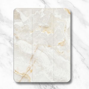 Cute White Marble iPad Case With Pen Slot, Stone Pattern iPad Pro Cover ...