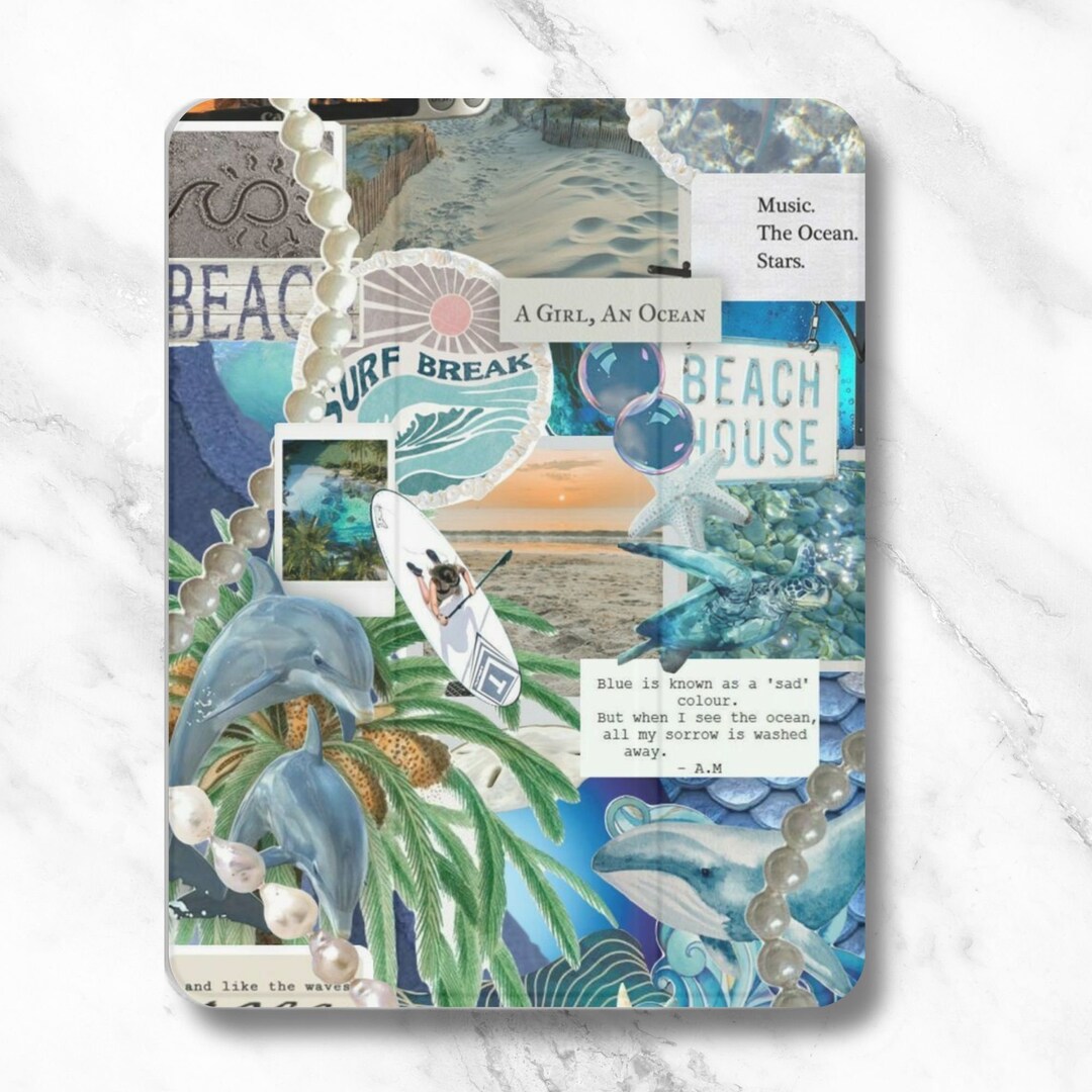 Summer Surf Aesthetic Scrapbook iPad Case With Pen Slot, iPad Flip ...