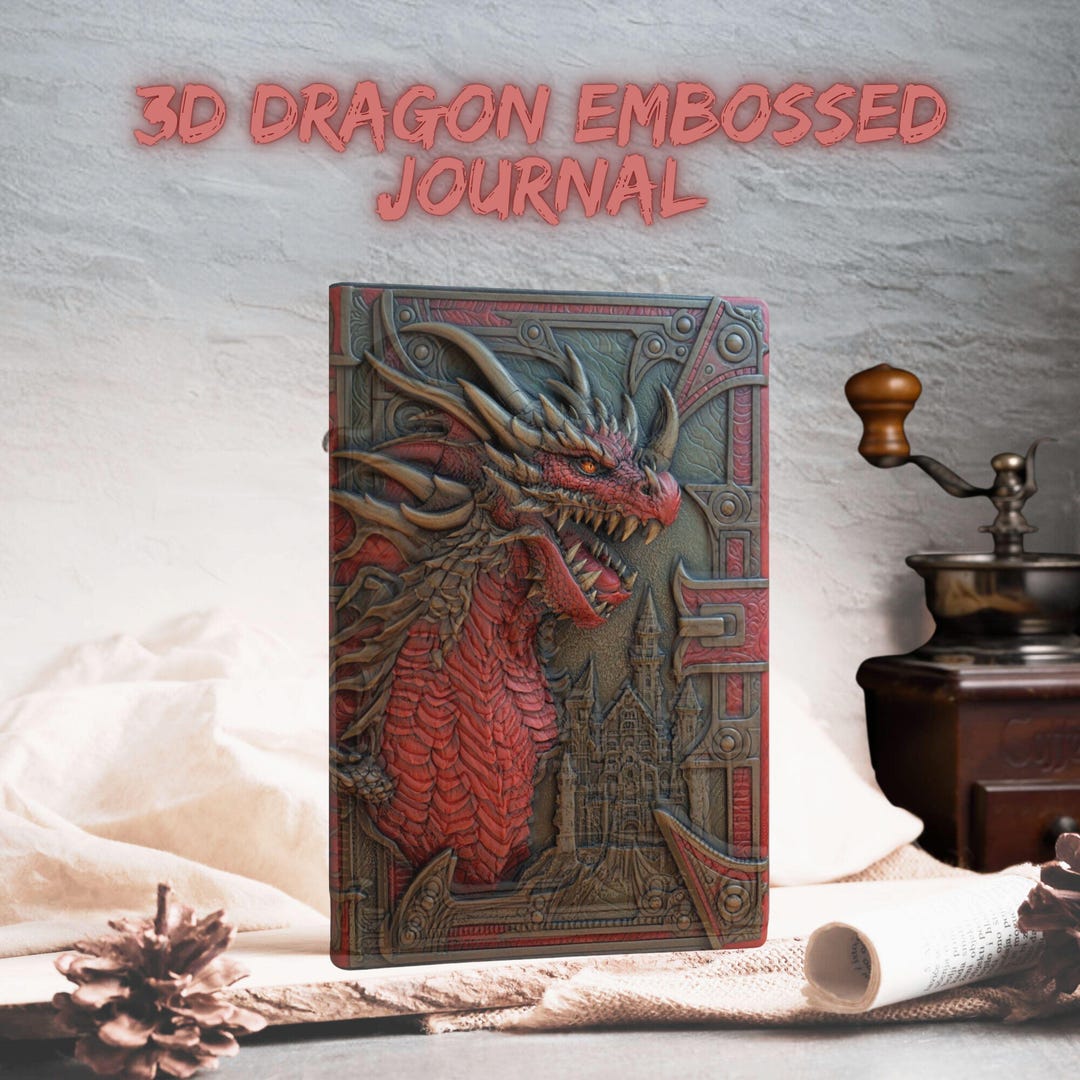 3D Dragon Embossed Leather Journal Notebook, Vintage A5 Travel Journal ...