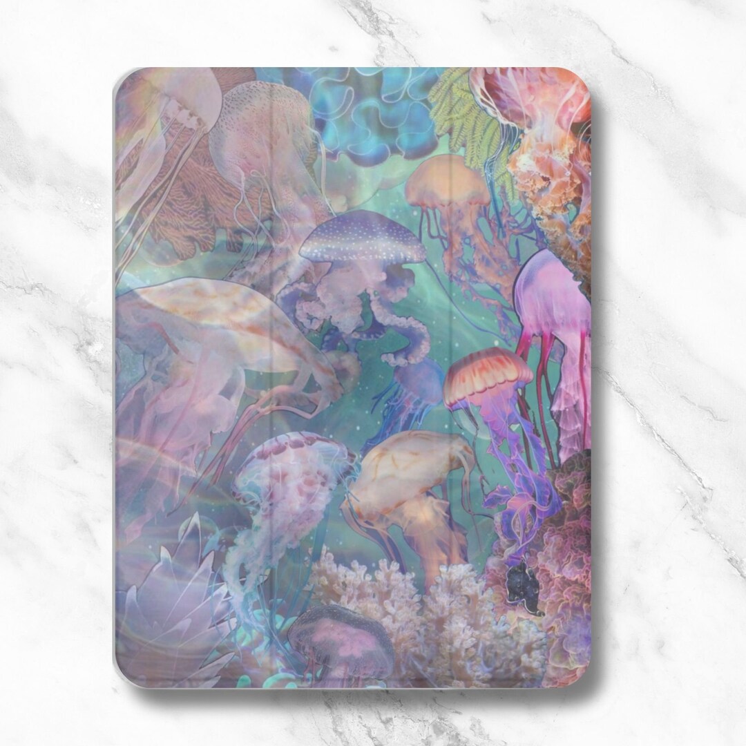 Sea Life Jellyfish Aesthetic iPad Case With Pen Slot, Clear iPad Pro ...