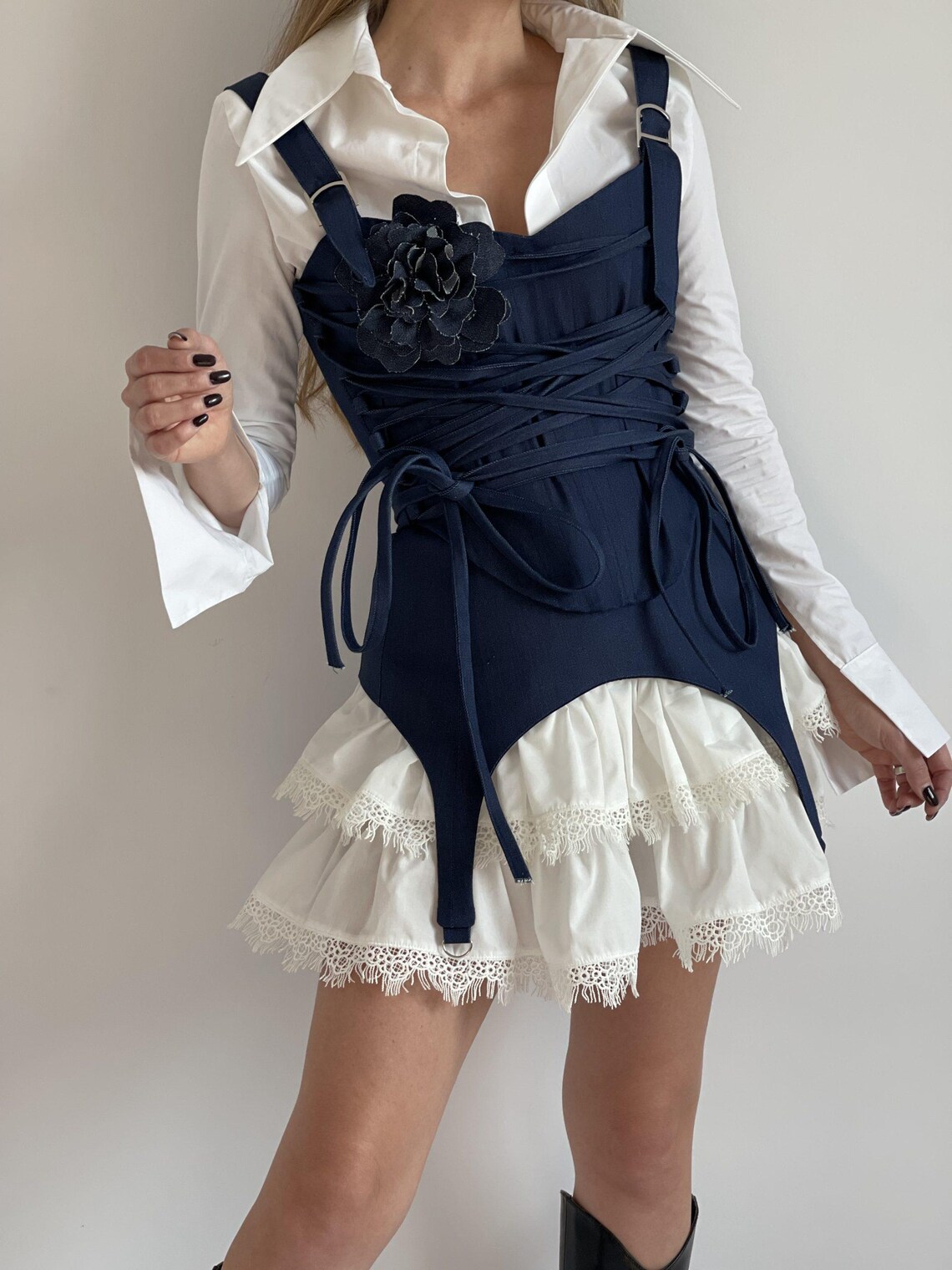 Denim Set Corset and Skirt, Cotton Denim, Fully Boned Corset, A-line ...