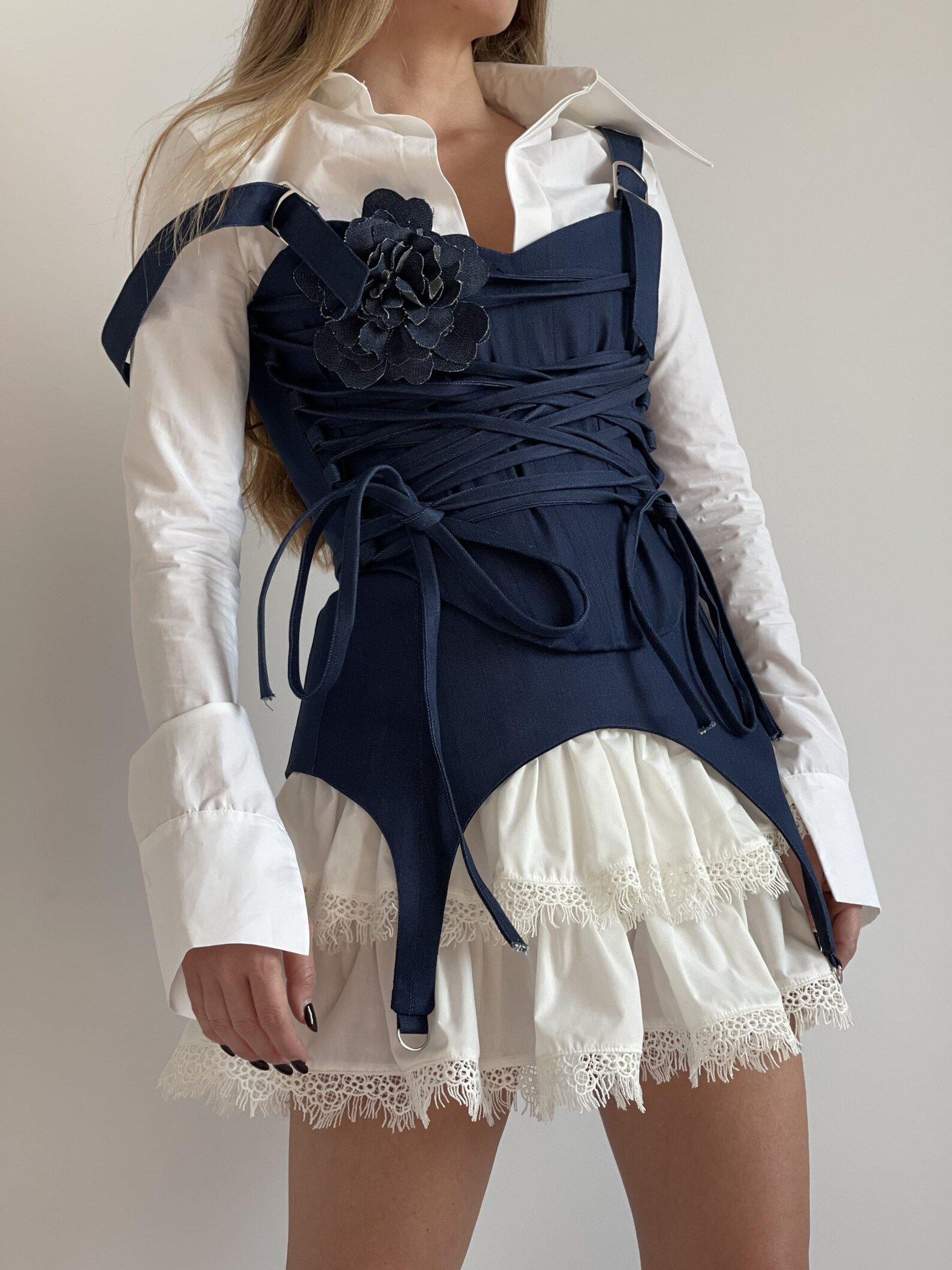 Denim Set Corset and Skirt, Cotton Denim, Fully Boned Corset, A-line ...