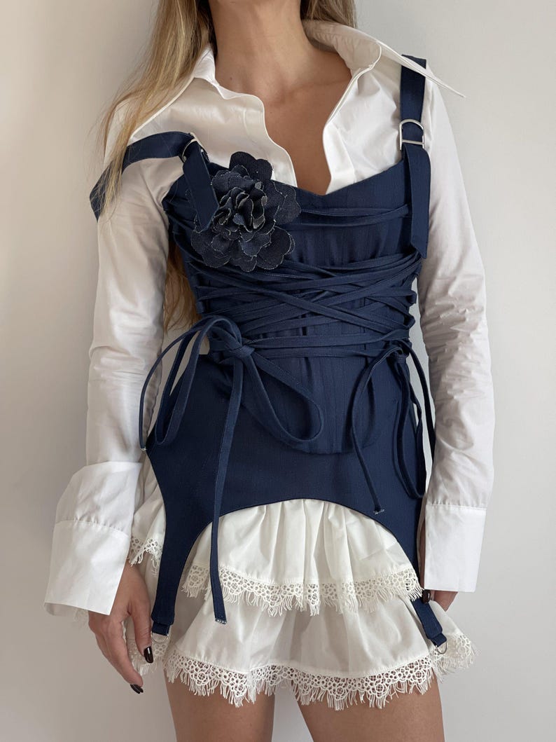 Denim Set Corset and Skirt, Cotton Denim, Fully Boned Corset, A-line ...