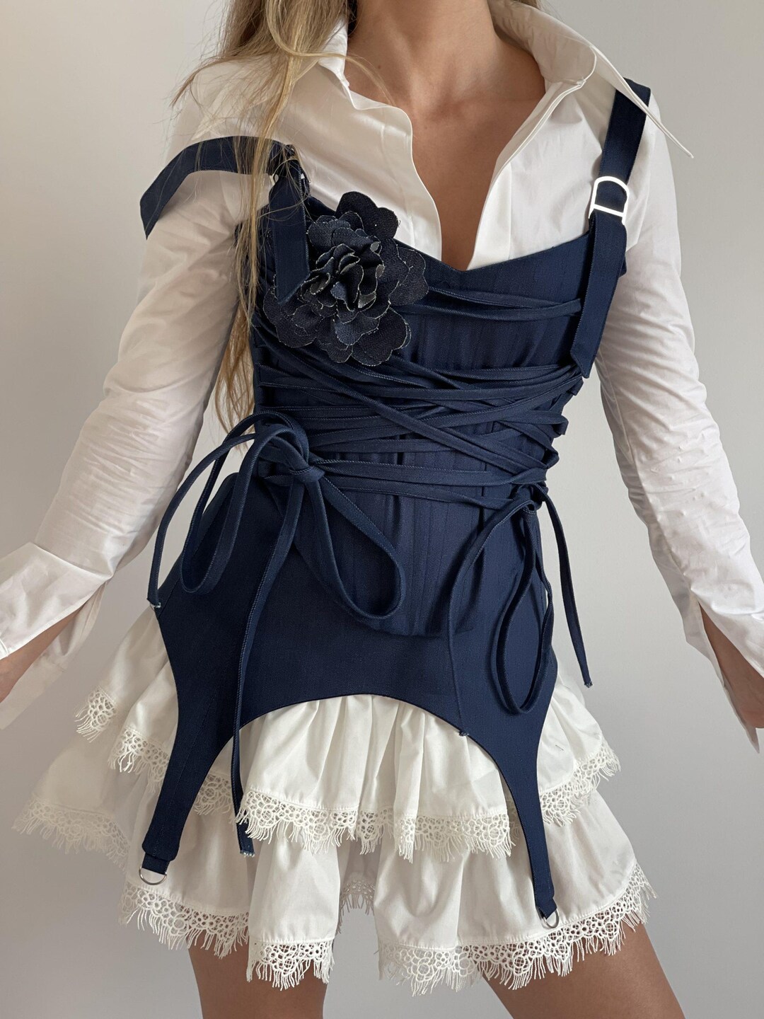 Denim Set Corset and Skirt, Cotton Denim, Fully Boned Corset, A-line ...