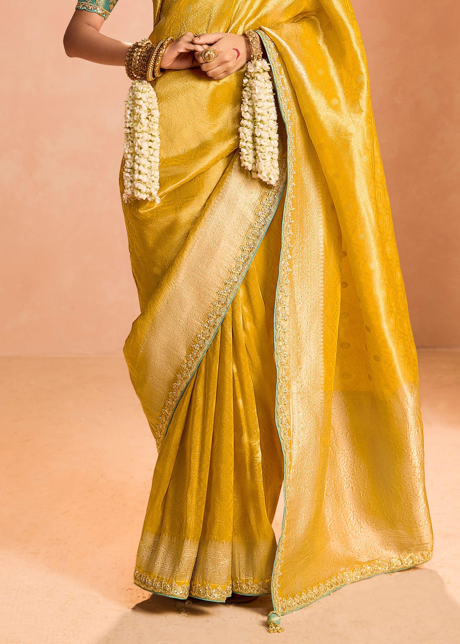 Tissue Silk Zari Weaving With Embroidery Lace Work on Saree for Party ...