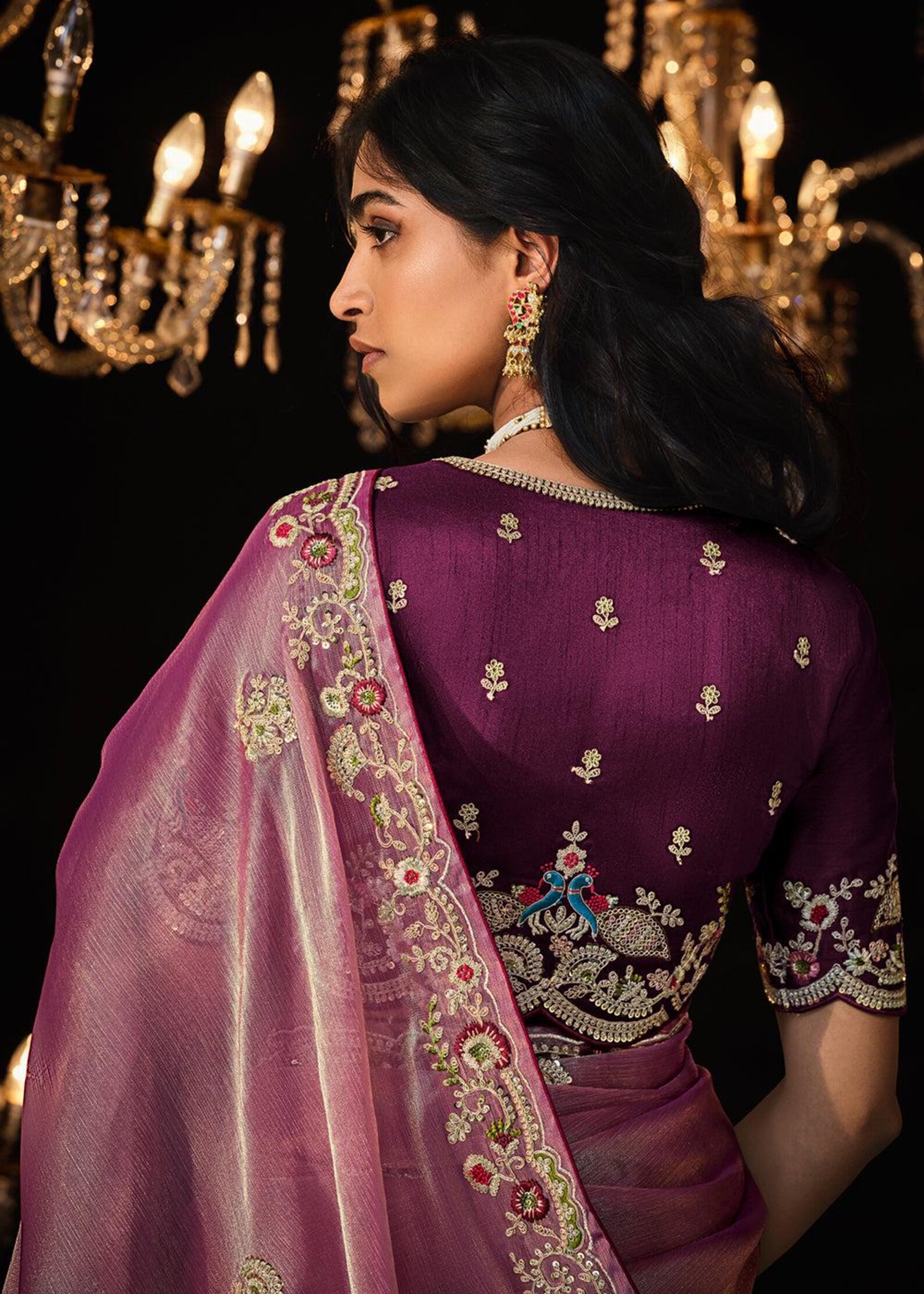 Twinkle Purple Jimmy Cho Tissue Silk Saree Beautiful Embroidery Border ...