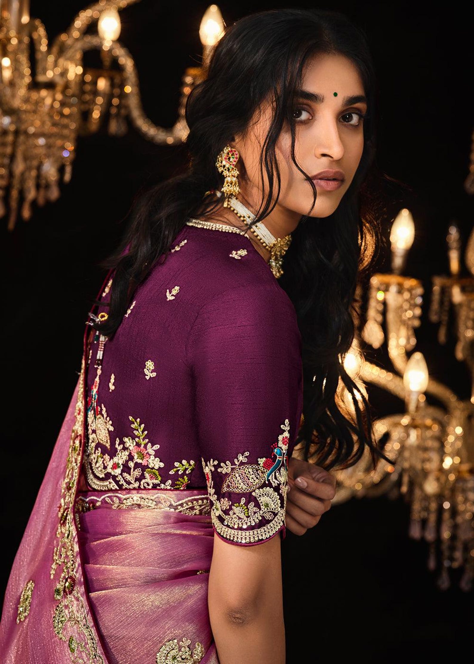 Twinkle Purple Jimmy Cho Tissue Silk Saree Beautiful Embroidery Border ...