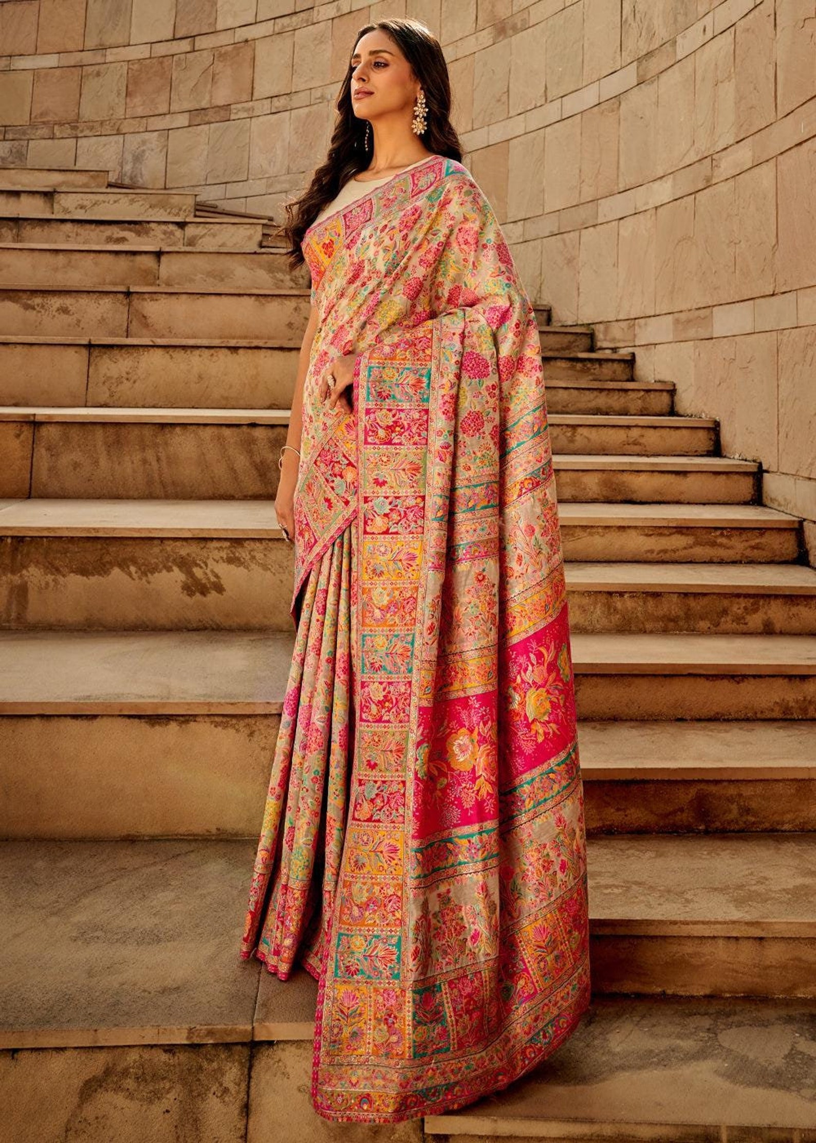 Kashmiri Jamewar Woven Saree: Multicolor Wedding Wear - Etsy