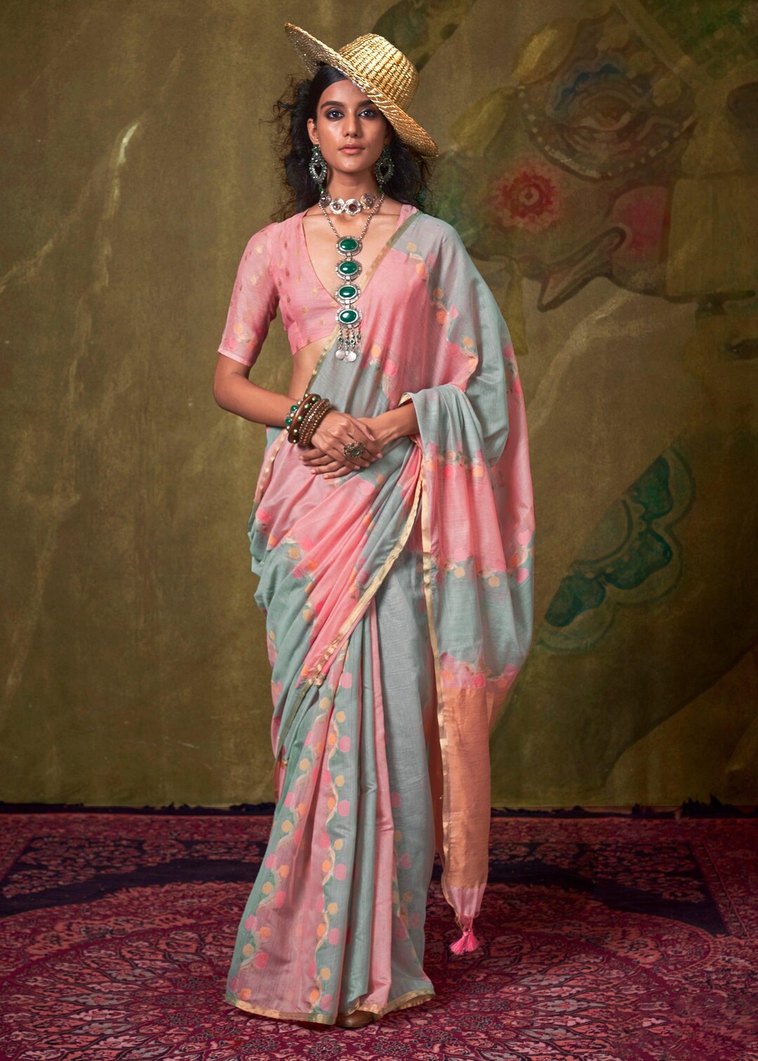 Pink & Gray Handloom Saree: Lightweight Festive Sari With Blouse - Etsy