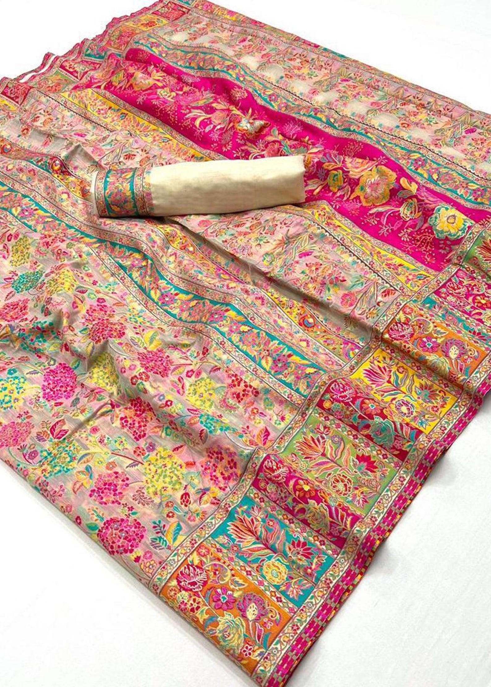 Kashmiri Jamewar Woven Saree: Multicolor Wedding Wear - Etsy