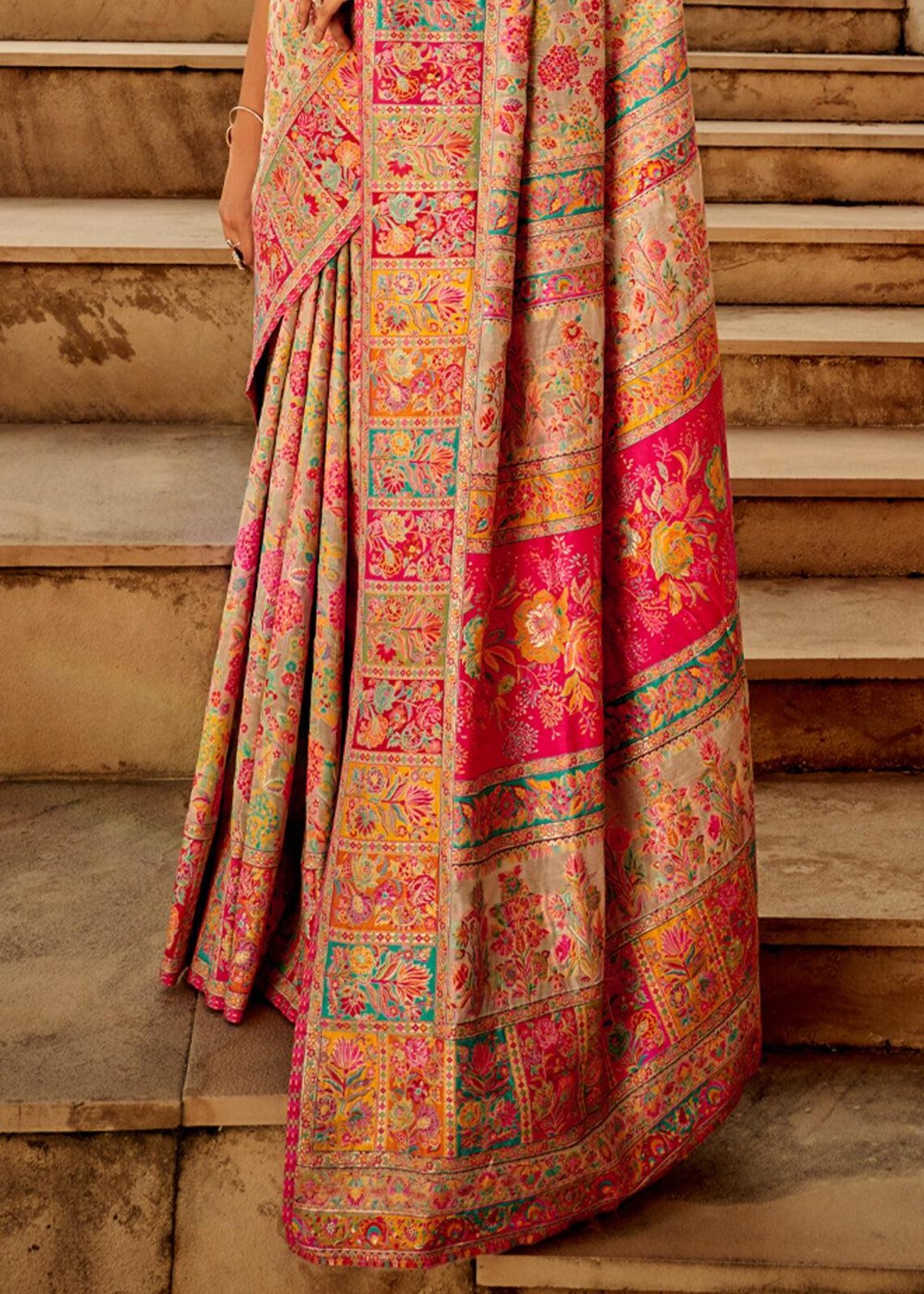 Kashmiri Jamewar Woven Saree: Multicolor Wedding Wear - Etsy