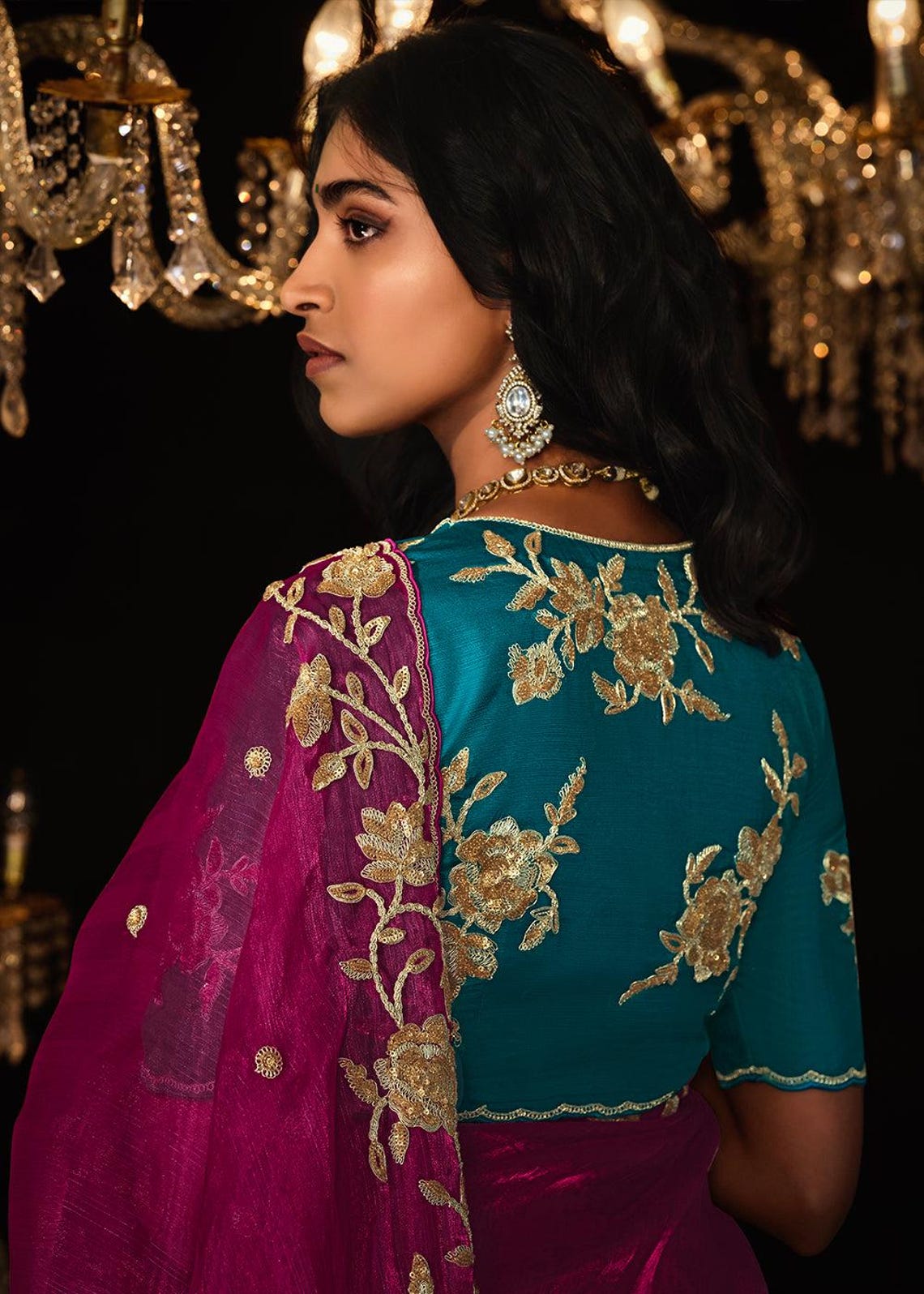 Pink and Blue Jimmy Cho Tissue Silk Saree Beautiful Embroidery Border ...