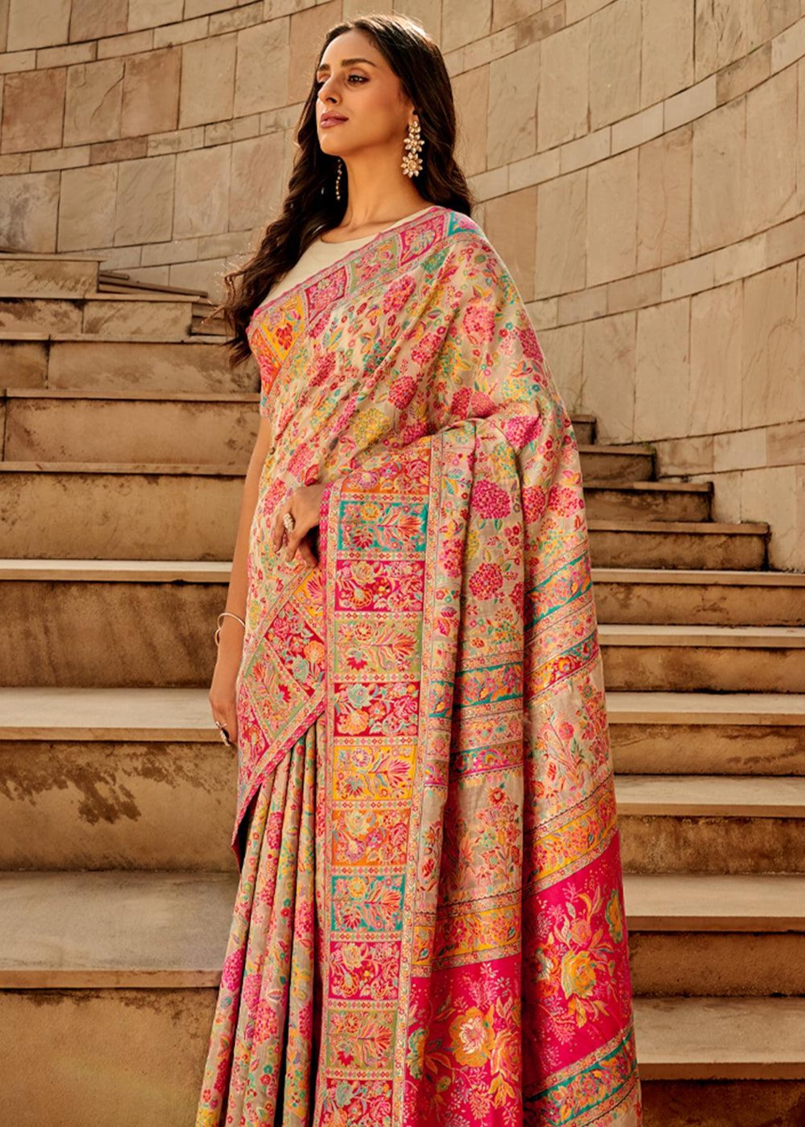 Kashmiri Jamewar Woven Saree: Multicolor Wedding Wear - Etsy