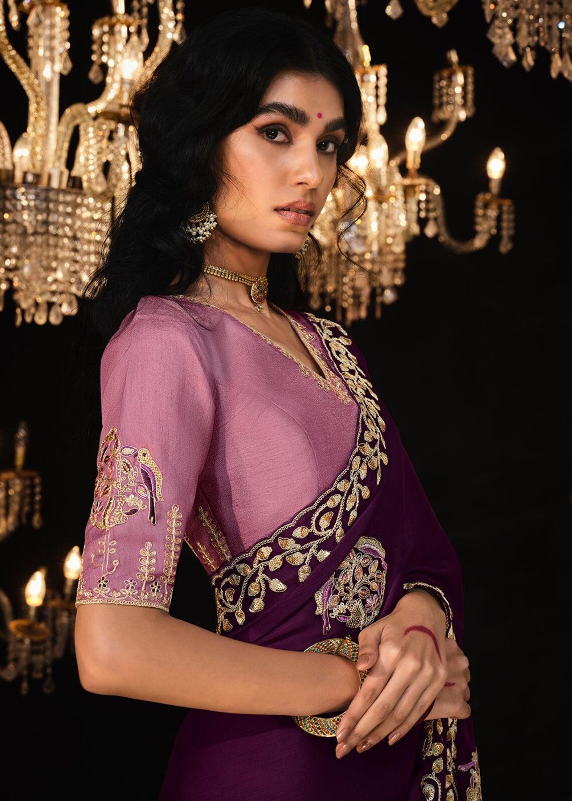 Purple Wine Jimmy Cho Tissue Silk Saree Beautiful Embroidery Border ...