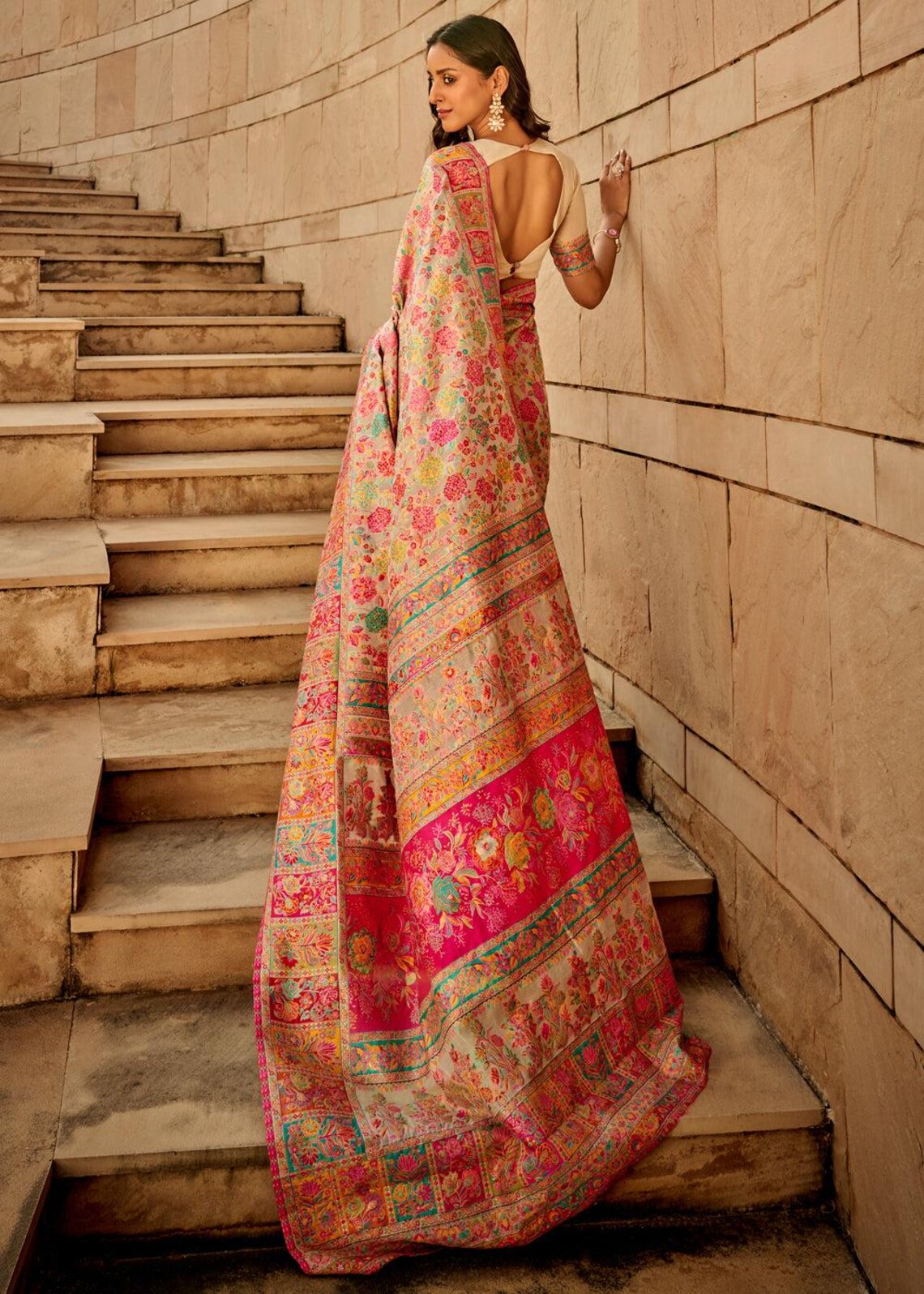 Kashmiri Jamewar Woven Saree: Multicolor Wedding Wear - Etsy