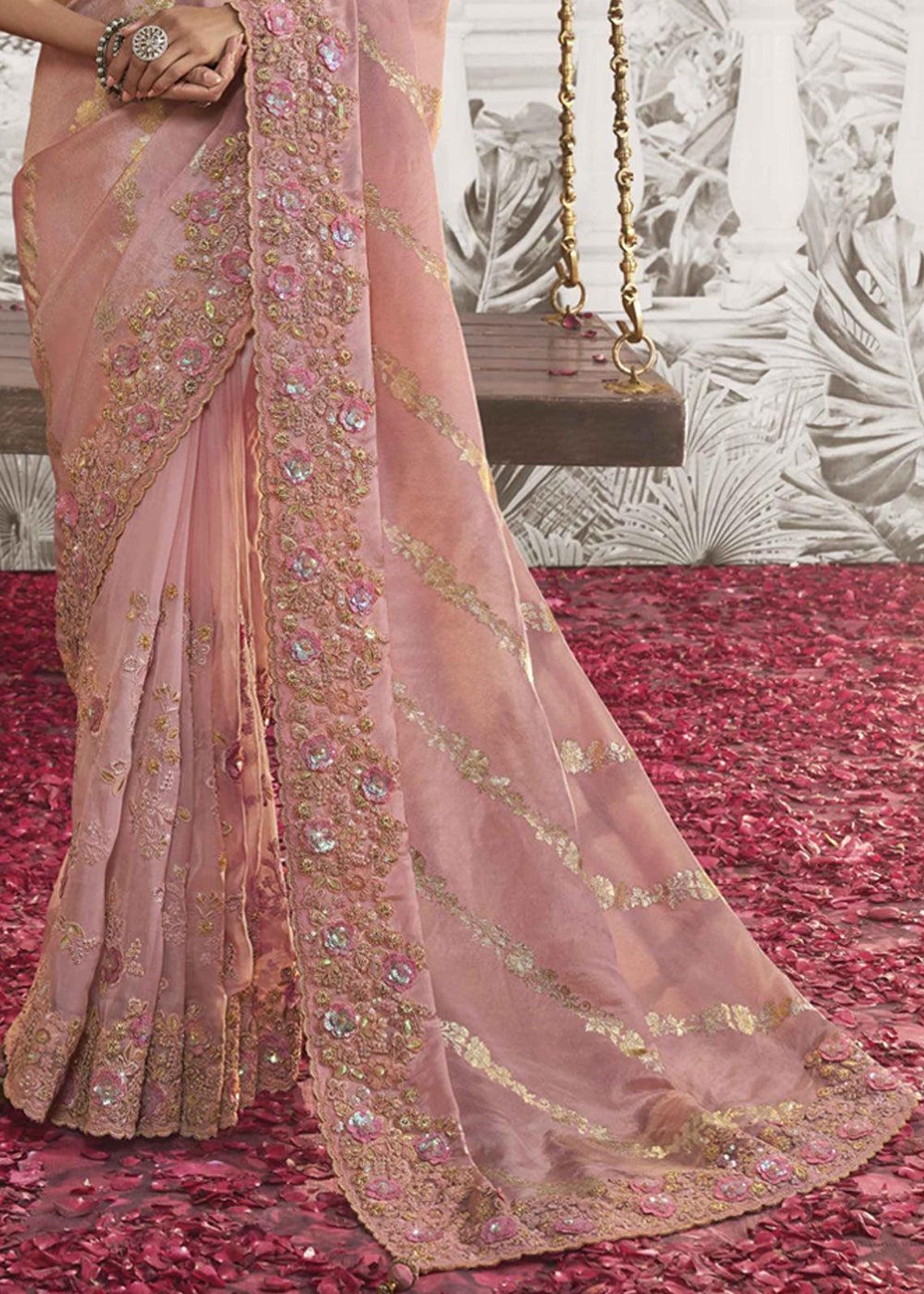 Gulabi Pink Pure Dola Silk Saree With Embroiderey Border And. Designer ...