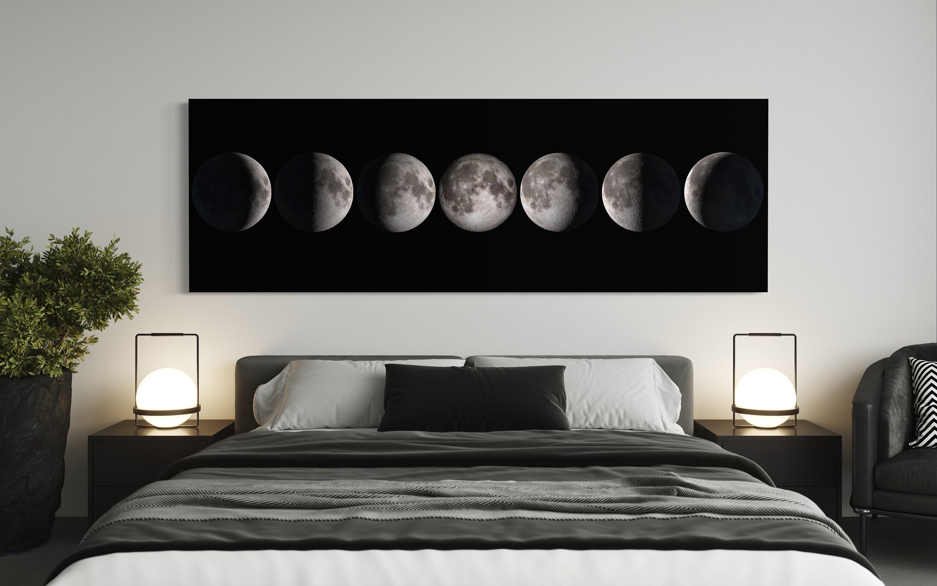 Moon Phase Extra Large Wall Art Canvas Painting Minimalist - Etsy