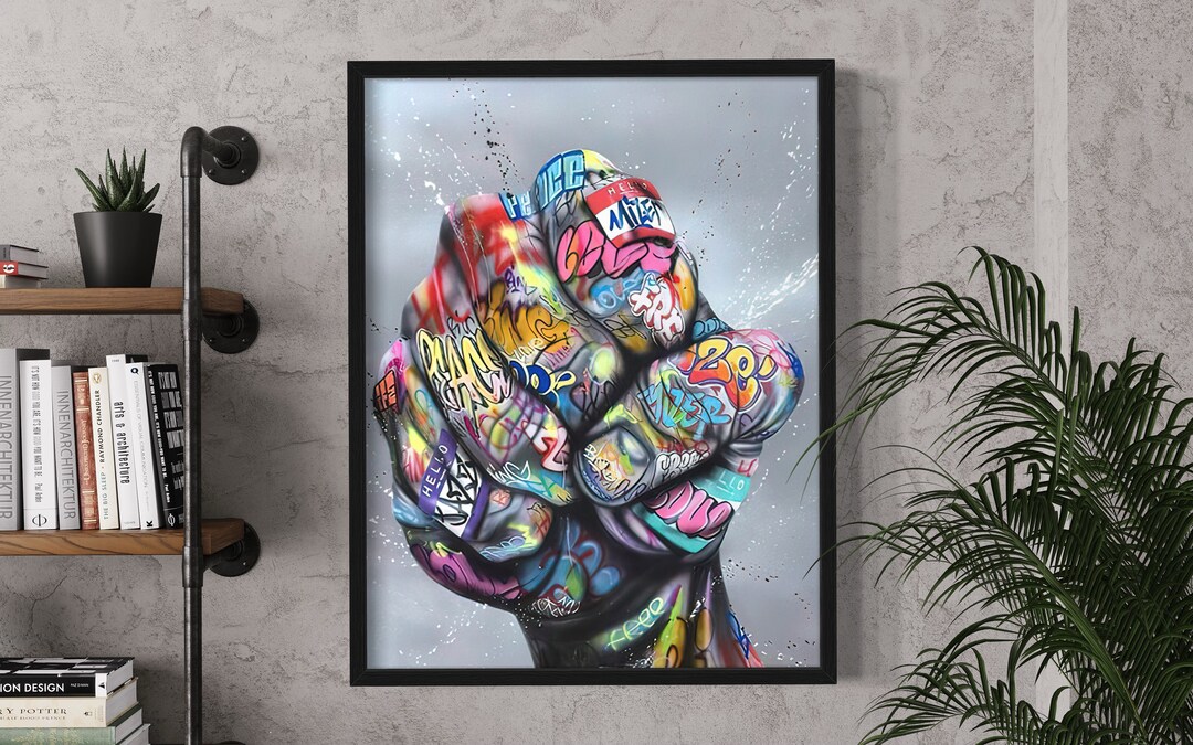 Banksy Canvas Wall Art, Creation of Adam Decor, Creation of Graffiti ...