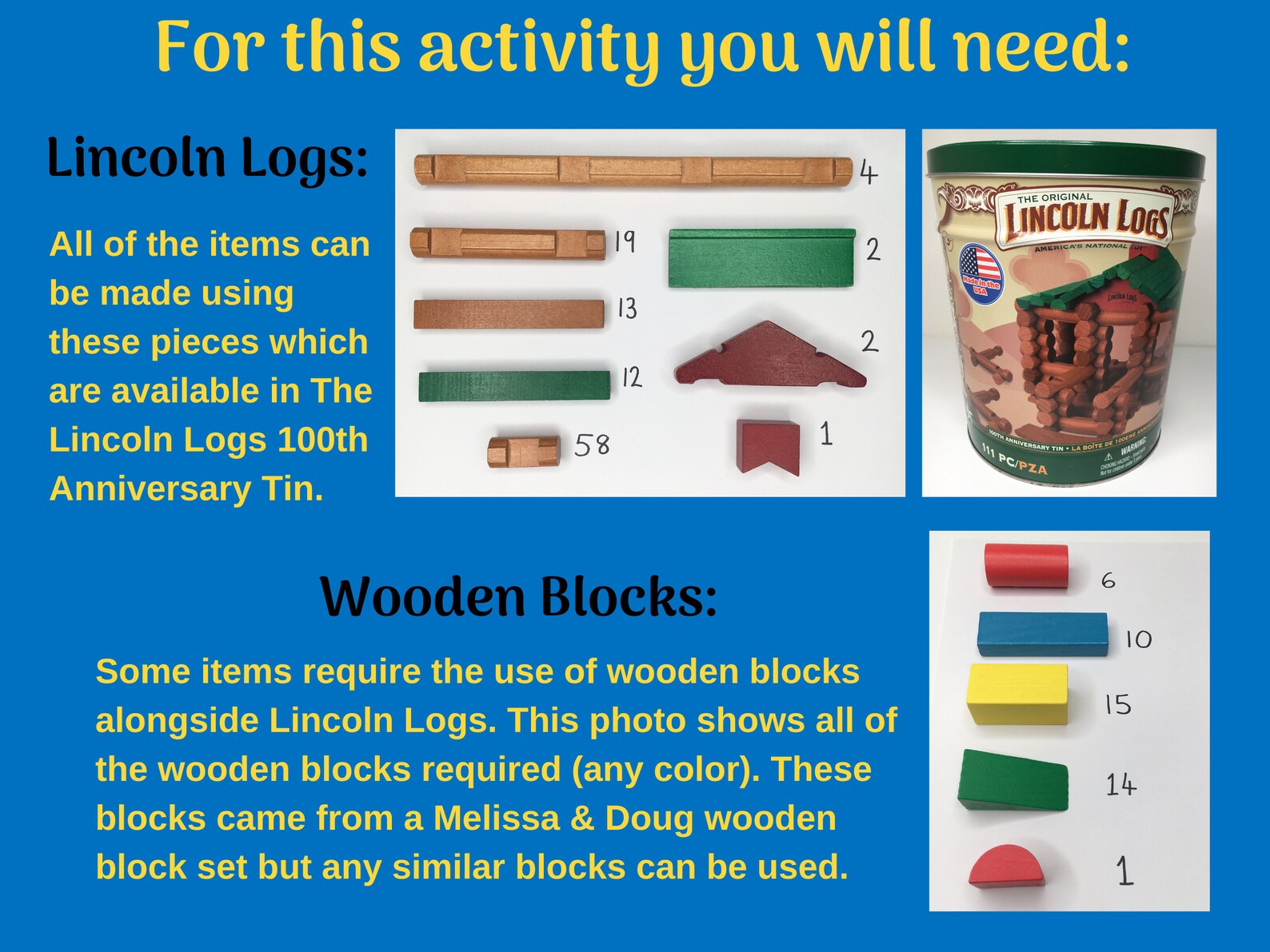 Lincoln Logs Challenge Cards: STEM Building Activity (PDF) - Etsy