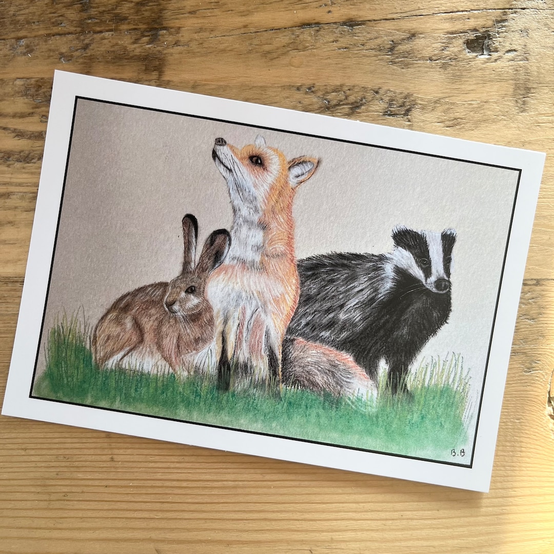Wildlife Friends (hare, Badger and Fox) Art Print - Etsy