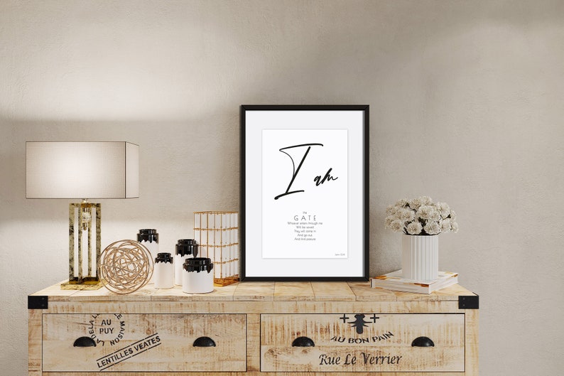 John 10:9 I Am the Gate Scripture Art, Bible Wall Decor, Modern ...