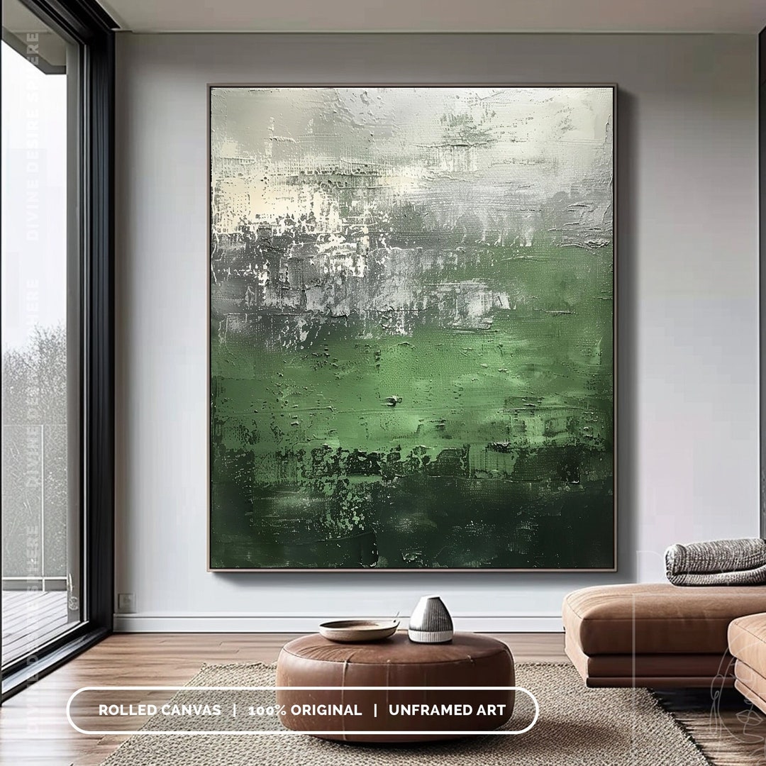 Minimalist Heavy Green Texture Abstract Painting for Bedroom , Modern ...